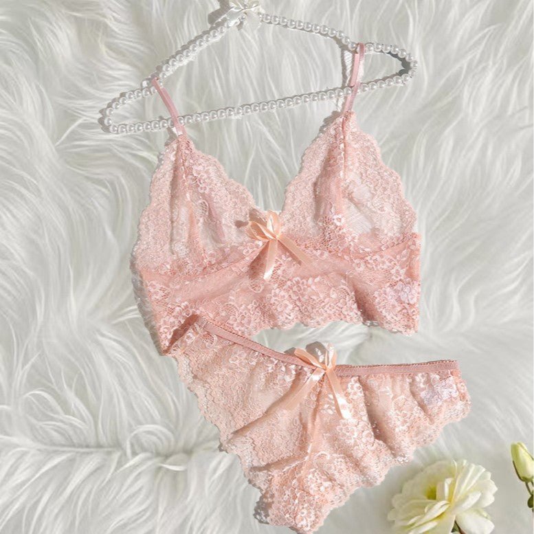 Blush Lace Bralette Set - Wireless Comfort Bra & Panty | LingerDiary ...